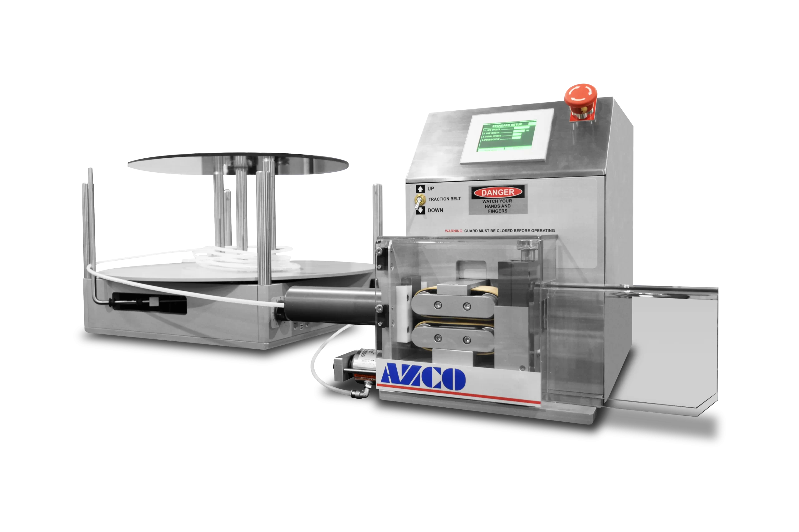 TUBING CUTTER WITH VACUUM PARTICLE SYSTEM AND MATERIAL GUIDES - AZCO Corp